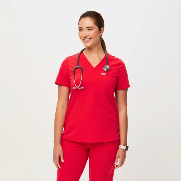 Figs | Tops | Figs Catarina Onepocket Scrub Top Pop Red | Poshmark